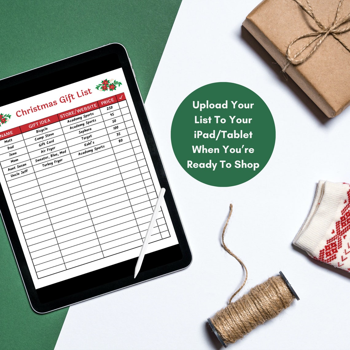 Editable Christmas Gift List, Printable Holiday Shopping List Planner ...