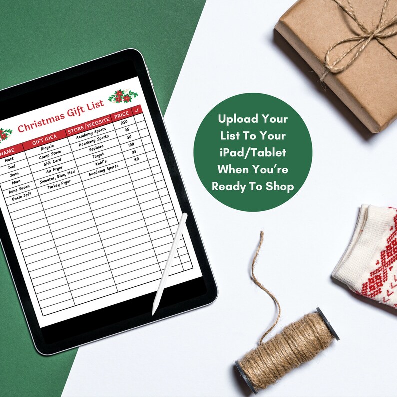 Editable Christmas Gift List, Printable Holiday Shopping List Planner ...