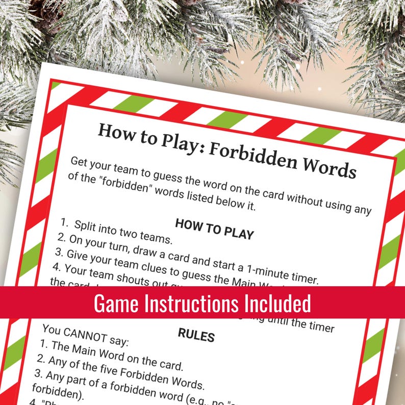 Christmas Forbidden Words Game, Printable Game Cards, Adult Games ...