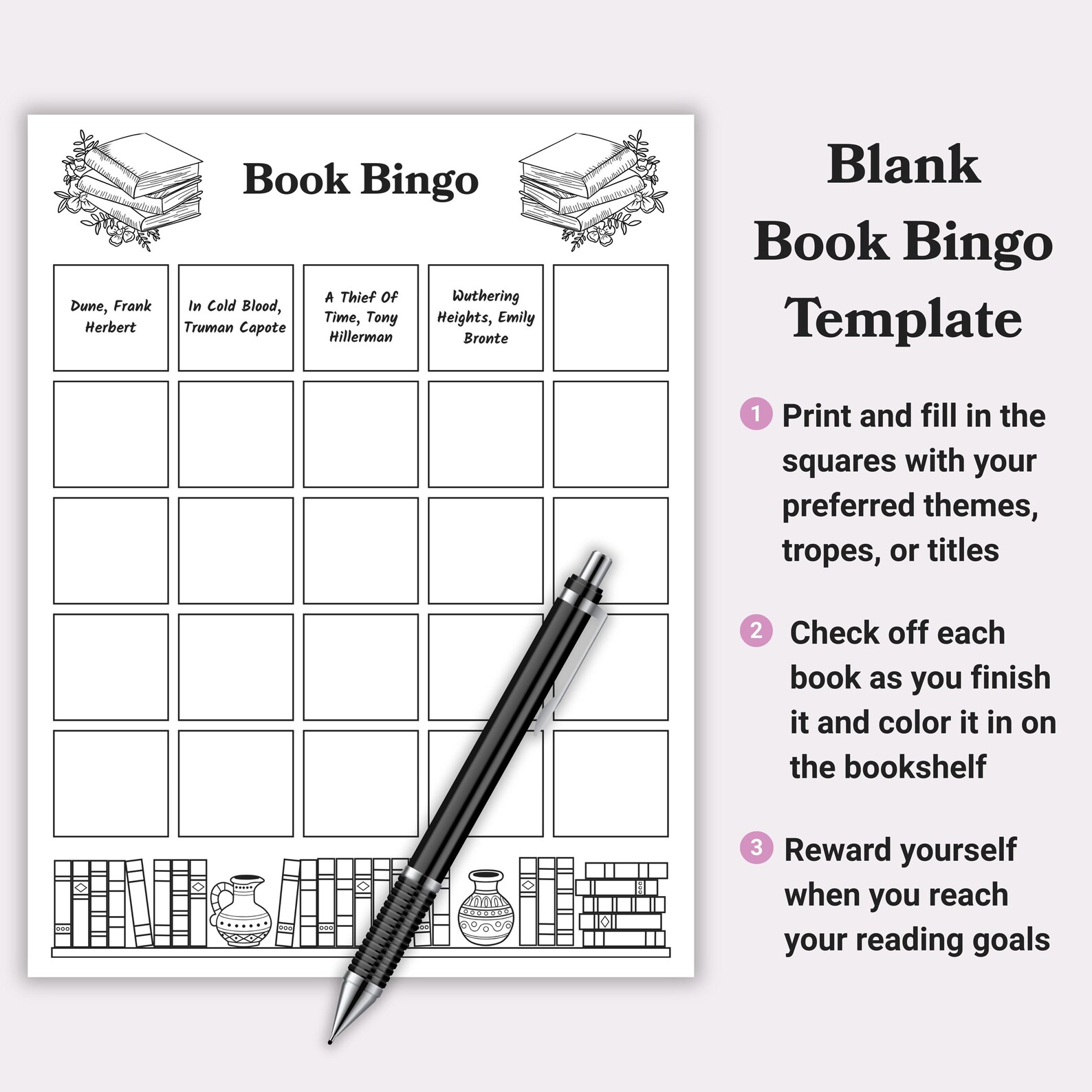 Printable Book Bingo for Adults, Reading Challenge, TBR Prompts ...