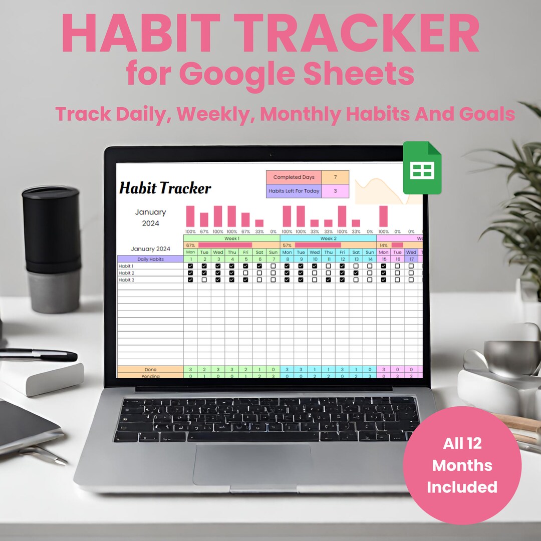 Google Sheets Habit Tracker, Daily, Weekly, Monthly, Digital Goal ...