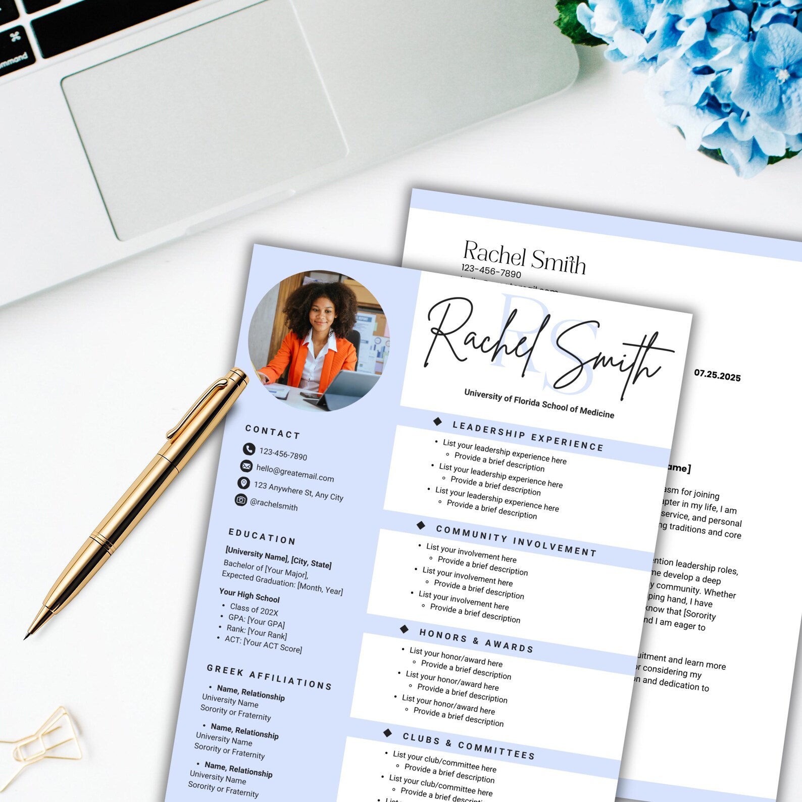 Editable Sorority Resume Template With Picture Frame, Resume Cover ...