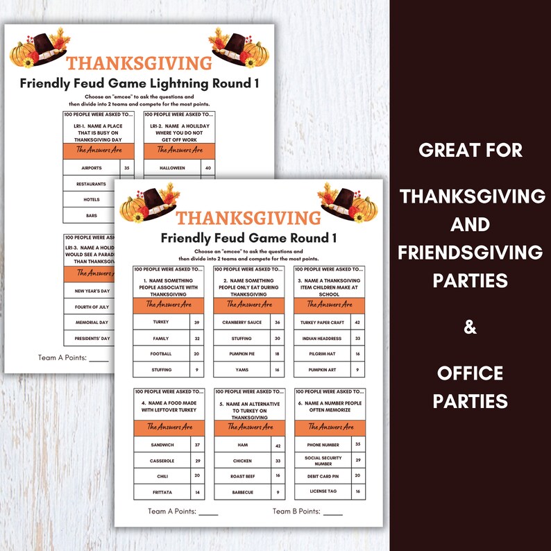 Thanksgiving Friendly Feud Game, Friendsgiving Games, Printable Games ...