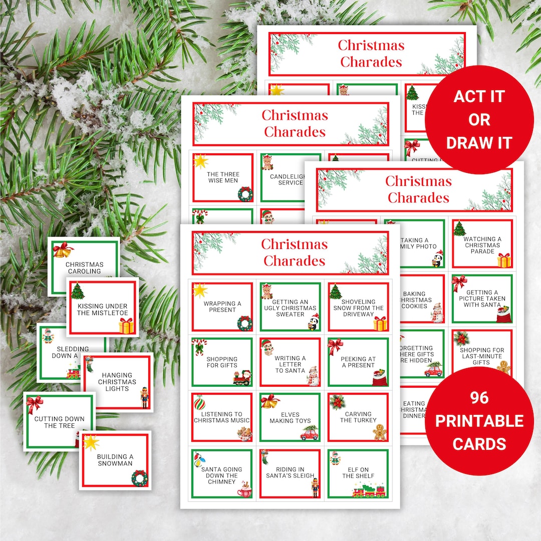 Christmas Charades Party Game, Printable Charades Cards, Games for Kids ...