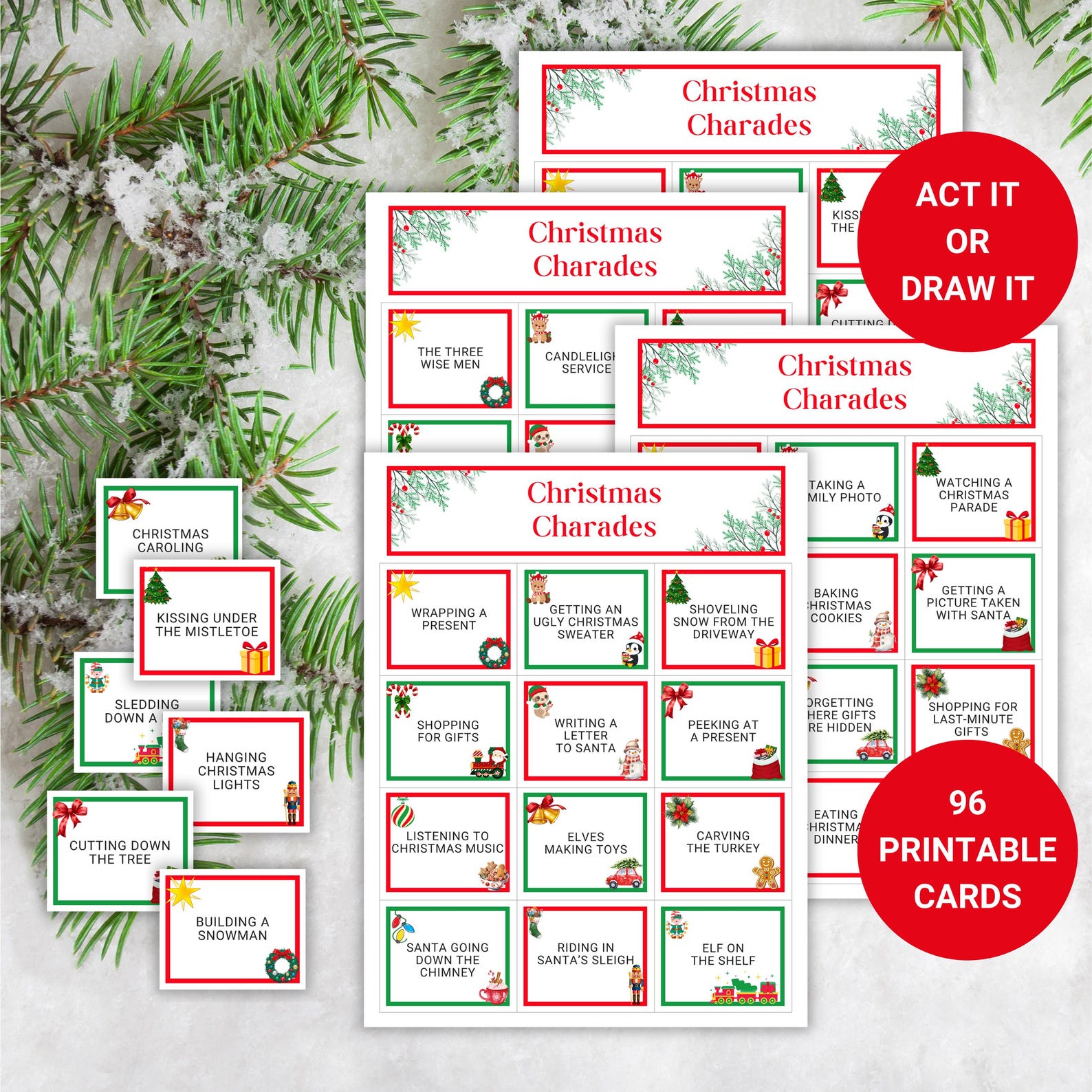 Christmas Charades Party Game, Printable Charades Cards, Games for Kids ...