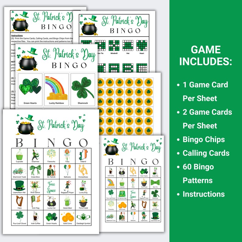 St Patricks Day Printable Bingo Game, Family Bingo Games for Kids ...