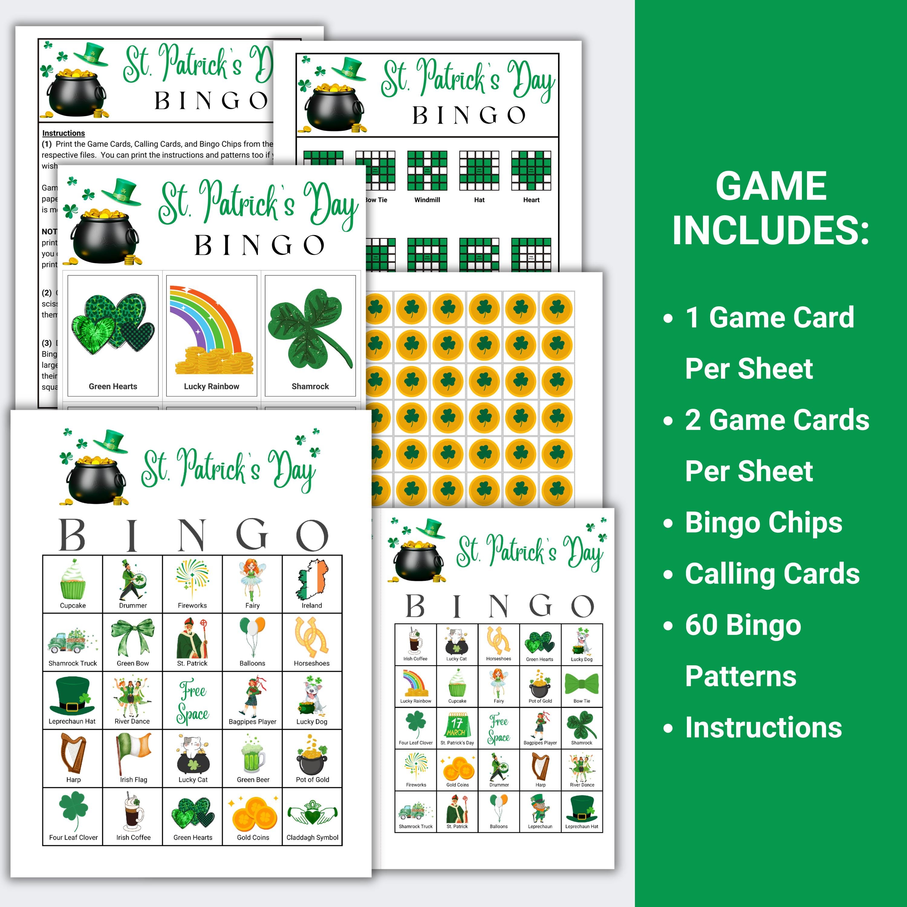 St Patricks Day Printable Bingo Game, Family Bingo Games for Kids ...