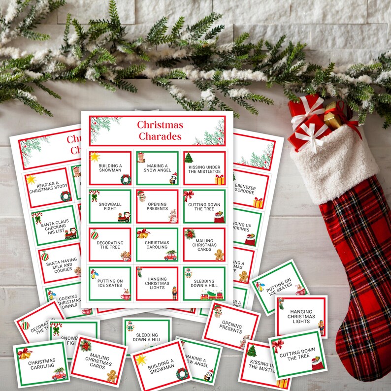 Christmas Charades Party Game, Printable Charades Cards, Games for Kids ...