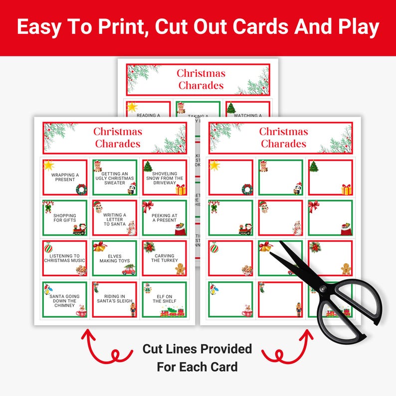 Christmas Charades Party Game, Printable Charades Cards, Games for Kids ...
