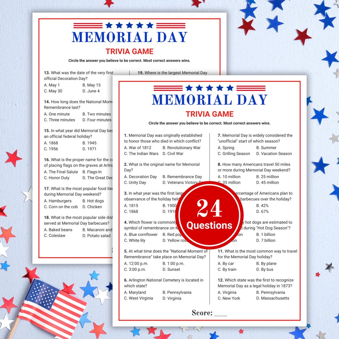 Memorial Day Trivia Game, Classroom Trivia Quiz, Patriotic Trivia ...
