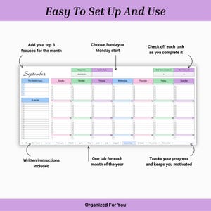 Monthly Calendar Checklist, Google Sheets Productivity Planner ...