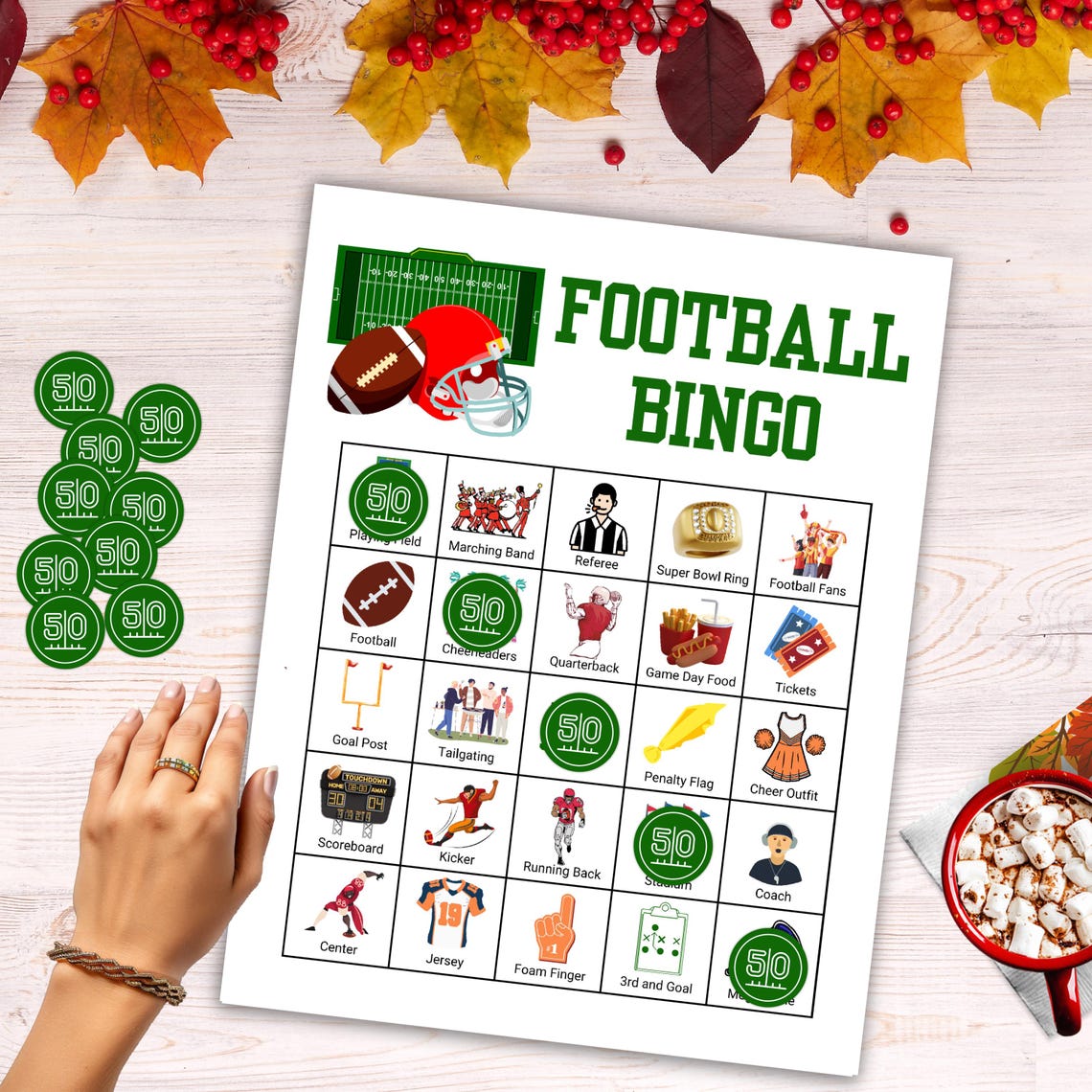 Football Bingo Games, Printable Bingo Cards for Kids and Adults, Bingo ...