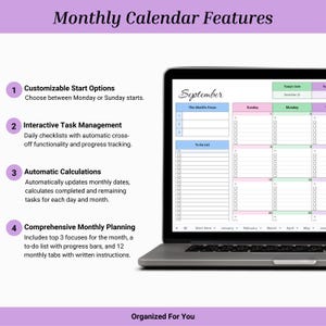 Monthly Calendar Checklist, Google Sheets Productivity Planner ...