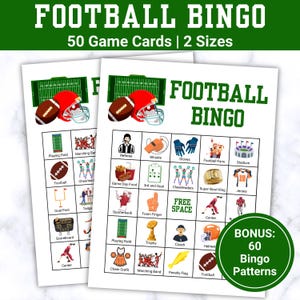 Football Bingo Games, Printable Bingo Cards for Kids and Adults, Bingo ...