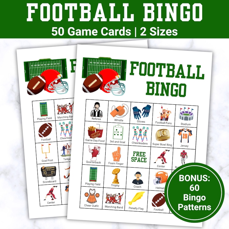 Football Bingo Games, Printable Bingo Cards for Kids and Adults, Bingo ...