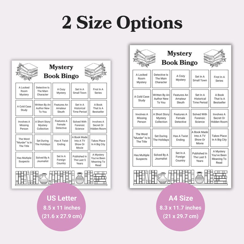 Mystery Book Challenge, Book Bingo Prompts for Adults, Reading ...