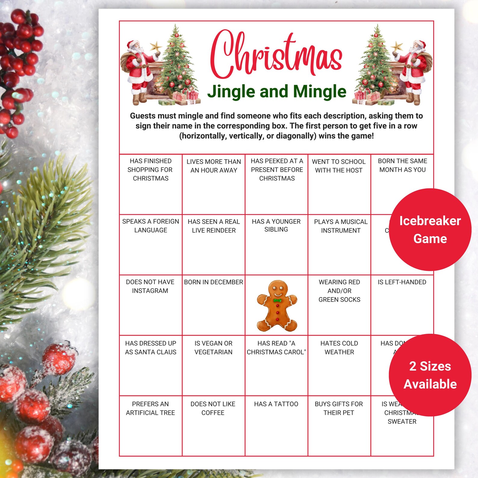 Christmas Find the Guest Bingo Party Game, Printable Mix and Mingle ...