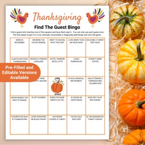 Find the Guest Bingo Game, Editable Mix and Mingle Bingo, Thanksgiving ...