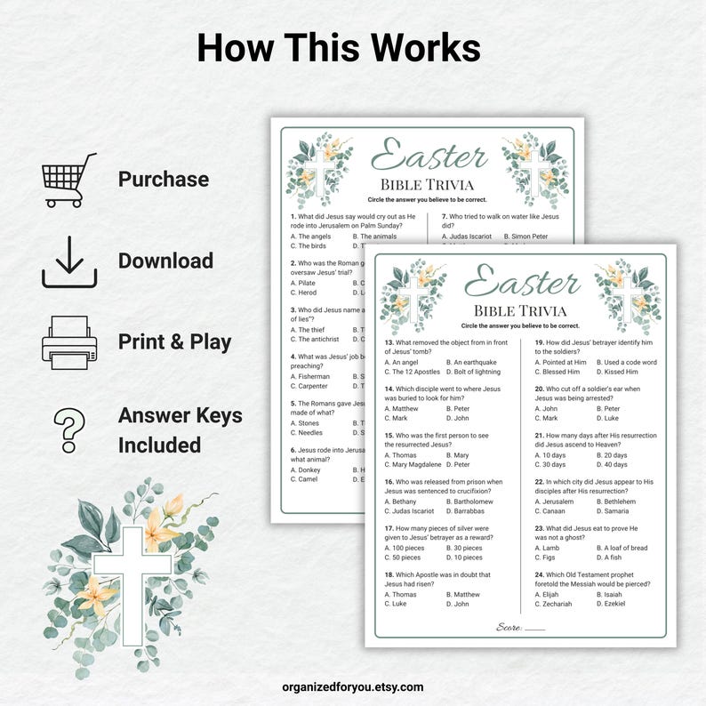 Easter Bible Trivia Game, Printable Party Game, Christian Easter ...