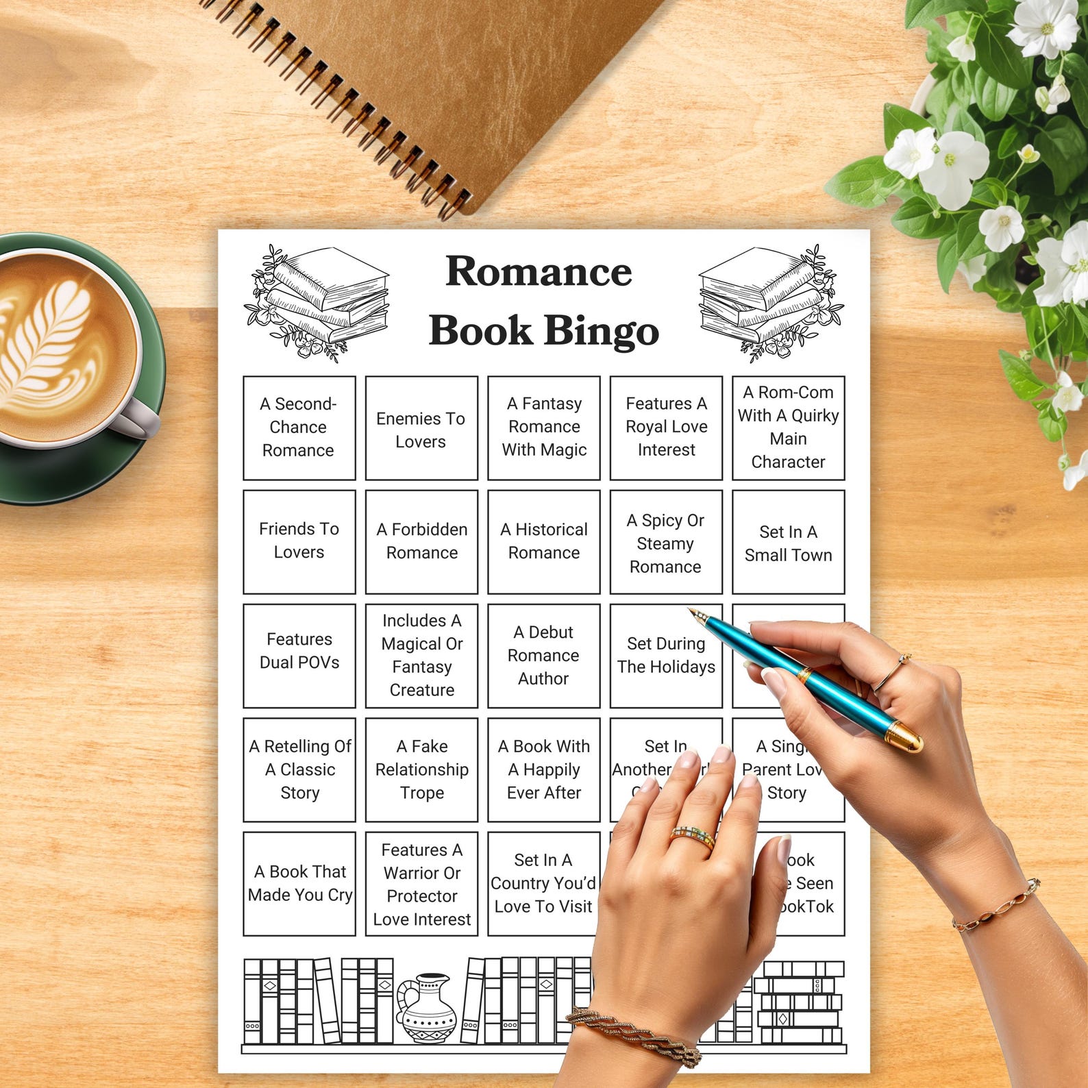 Romance Book Bingo for Adults, Printable Romantasy Book Prompts ...