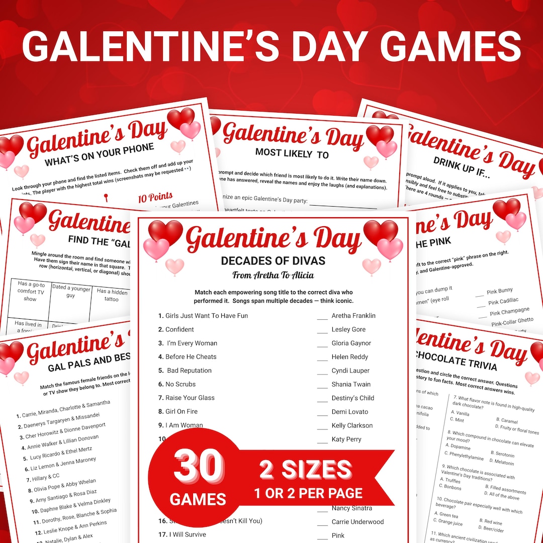 Galentines Day Games Bundle, Printable Party Games, Trivia Questions ...