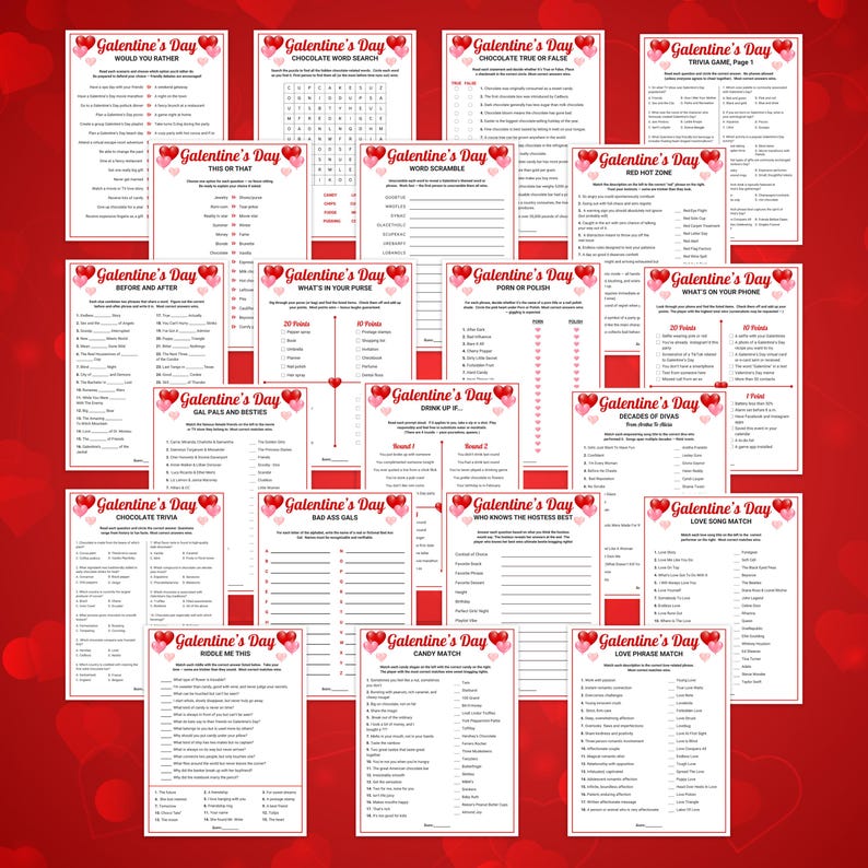 Galentines Day Games Bundle, Printable Party Games, Trivia Questions ...