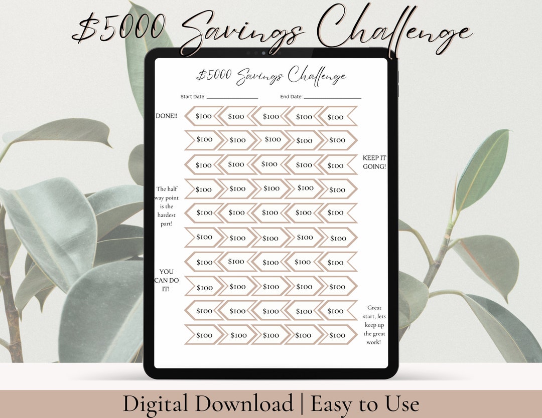 5,000 Savings Challenge Budgeting Tool Visual Progress Tracker - Etsy
