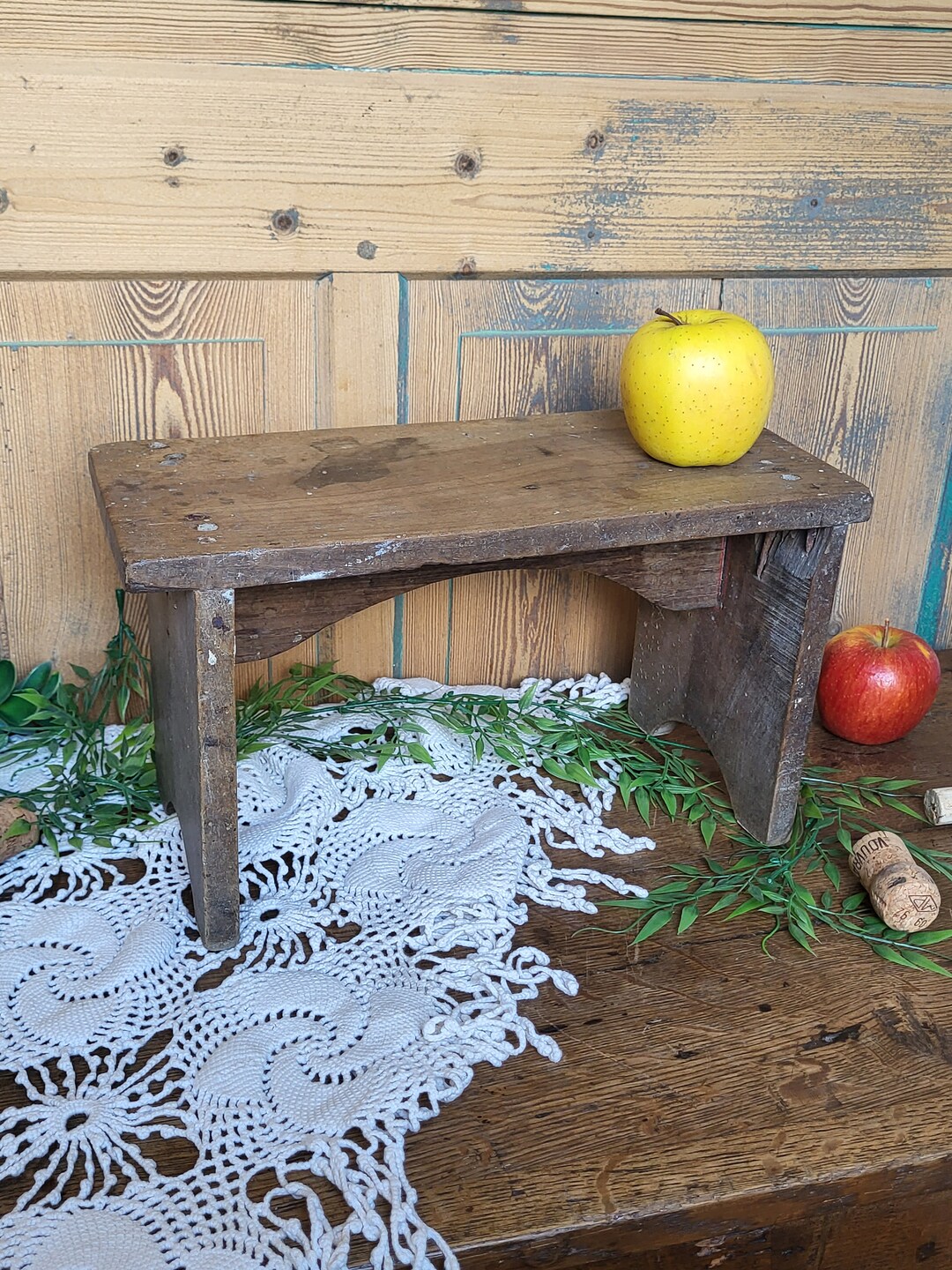 Vintage Small Wooden Bench, Milking Bench, Farmhouse, Antique Stool ...