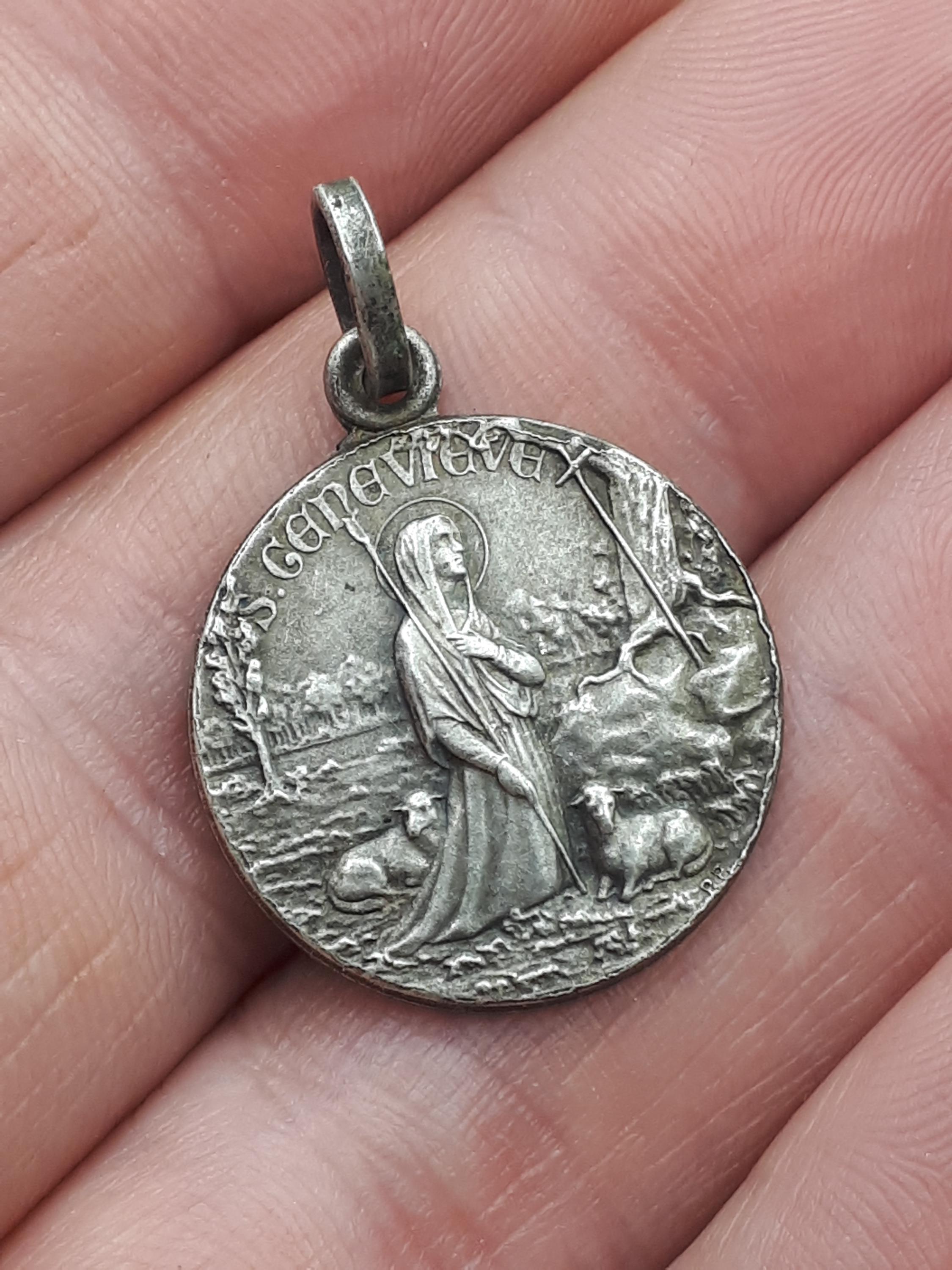 Magnificent Religious Medal of Saint Genevieve in Silver-plated Metal ...