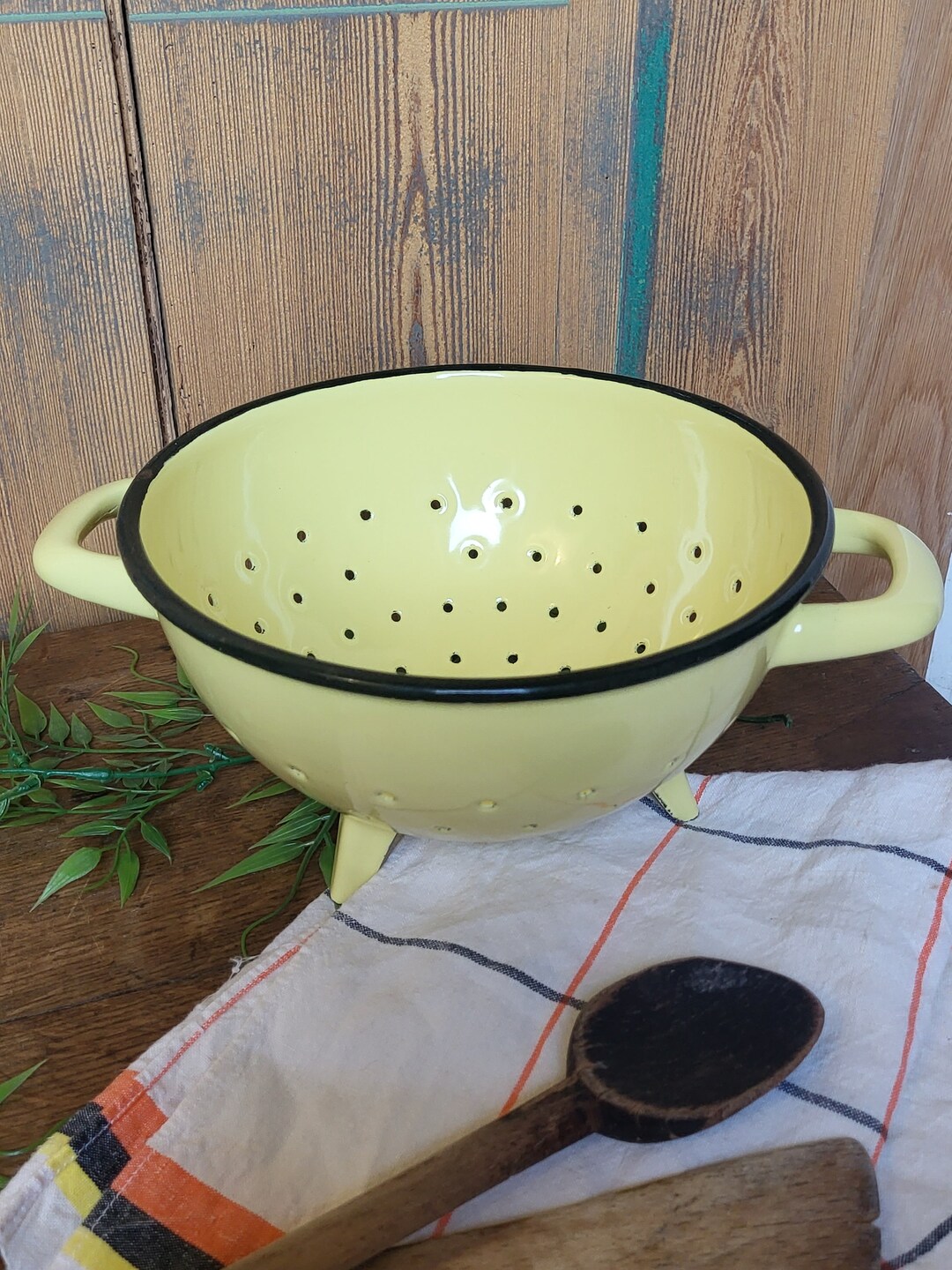 Vintage Yellow Enamel Drainer Colander - Etsy