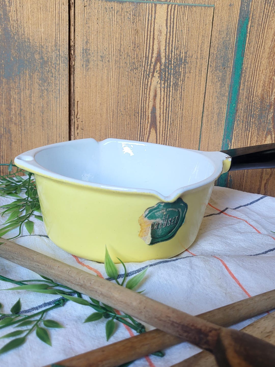 Pretty Little Saucepan / Le Creuset Yellow and White Vintage 60s ...