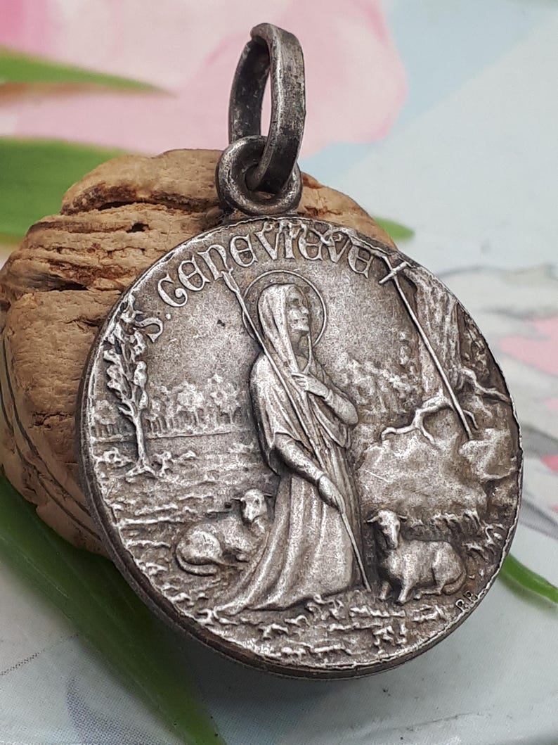 Magnificent Religious Medal of Saint Genevieve in Silver-plated Metal ...