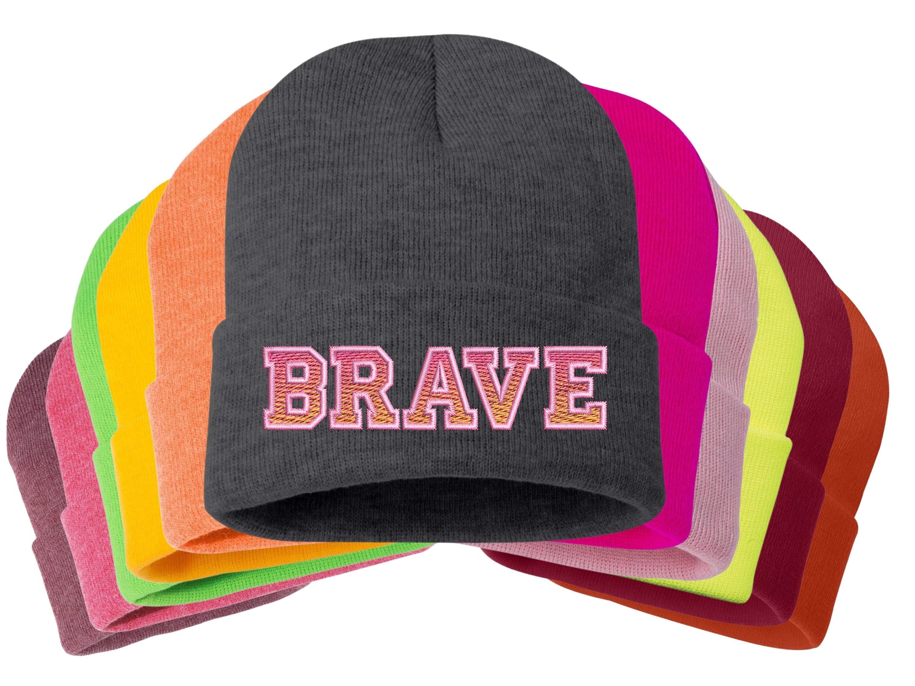 Cancer Brave Encouraging Motivational Adult Sized Premium Beanies, Hat ...