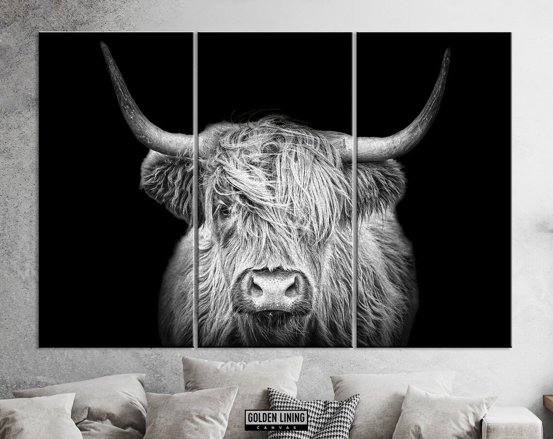 Silver Cow Canvas Print, Silver Highland Cow, Real Silver Canvas Print ...