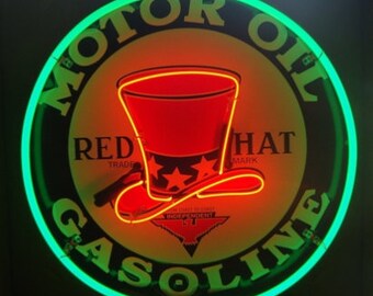 Red Hat Gas Sign - Etsy