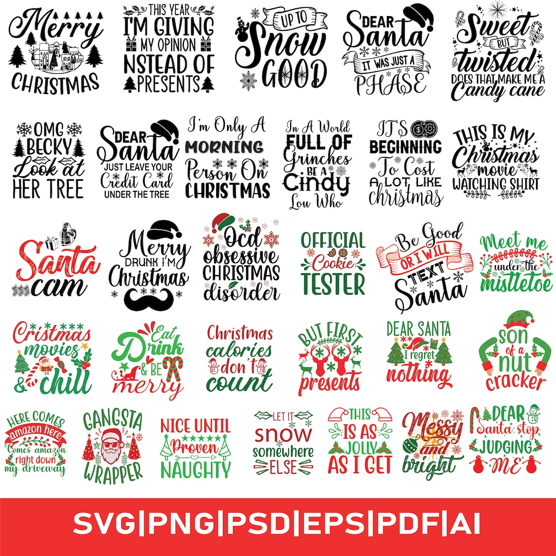 Funny Christmas Svg Bundle, Christmas Svg, Santa Svg, Sarcastic Svg Pdf ...