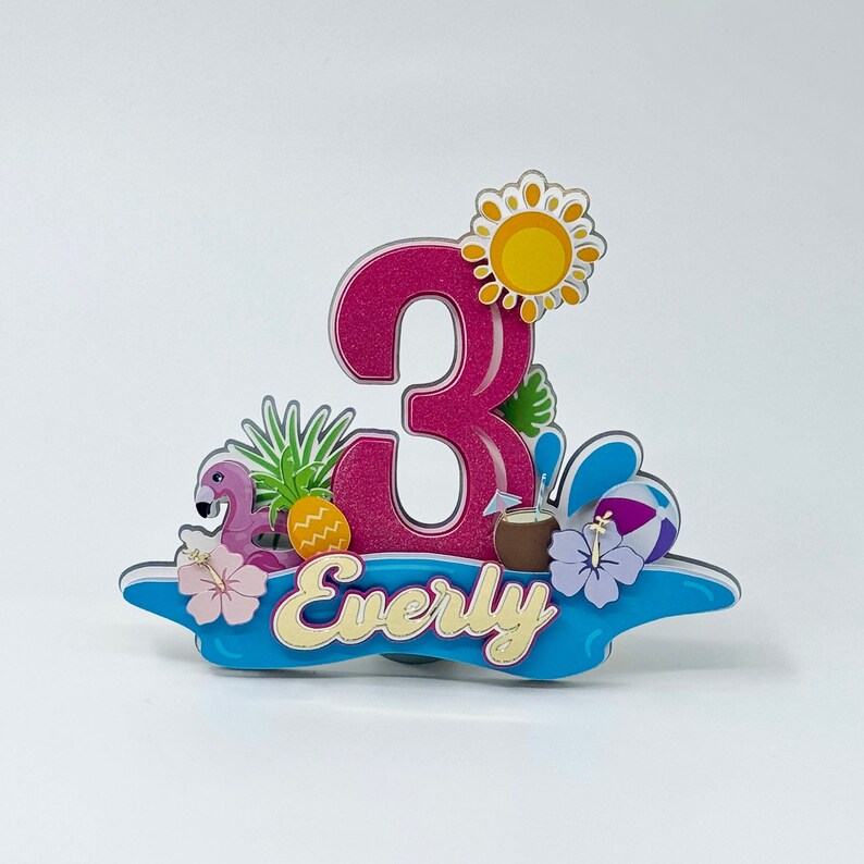Tropical Birthday Topper, Summer Birthday Topper, Pool Party Cake ...