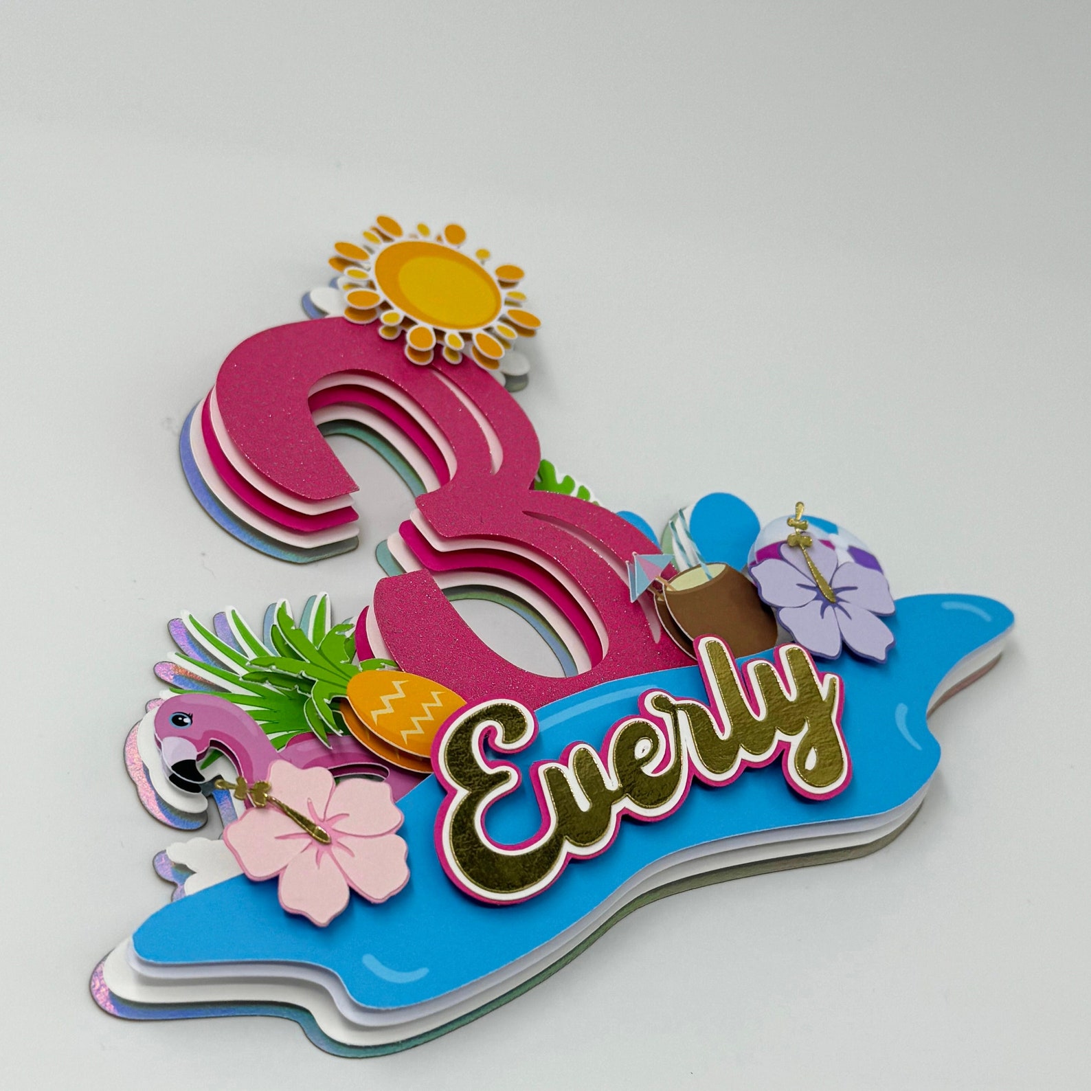 Tropical Birthday Topper, Summer Birthday Topper, Pool Party Cake ...