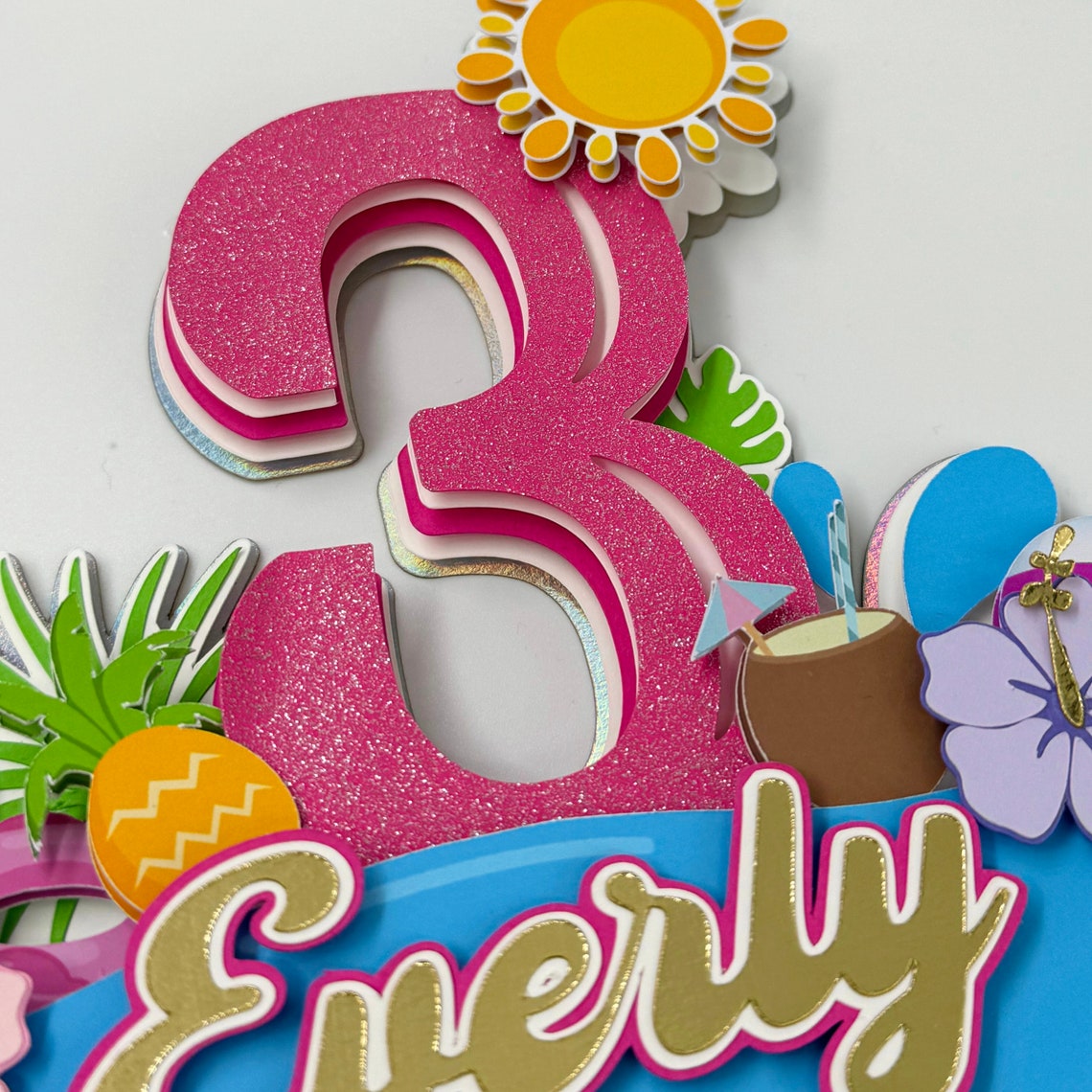 Tropical Birthday Topper, Summer Birthday Topper, Pool Party Cake ...