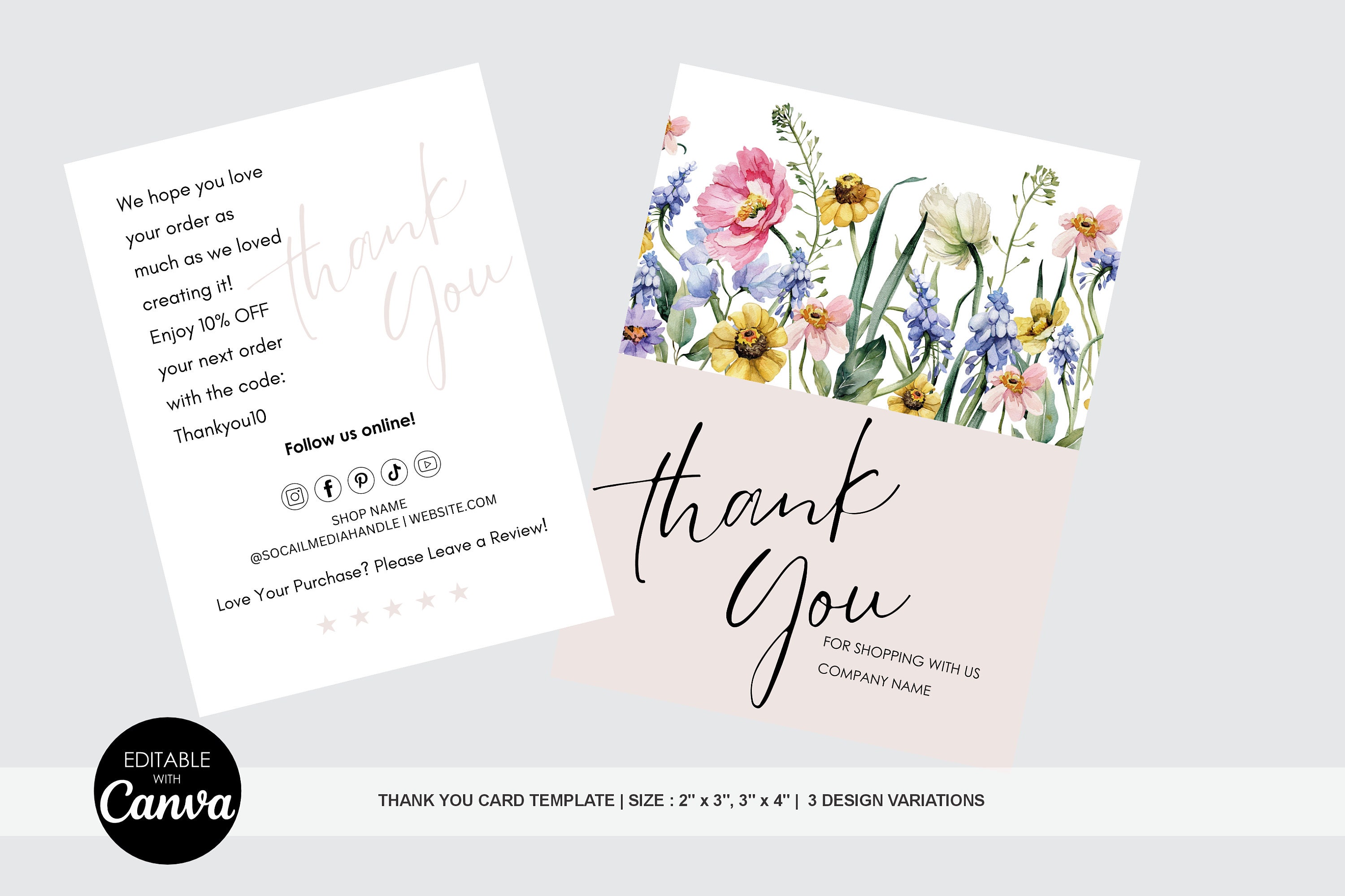 Editable Business Thank You Card Canva Template, Elegant Customer ...