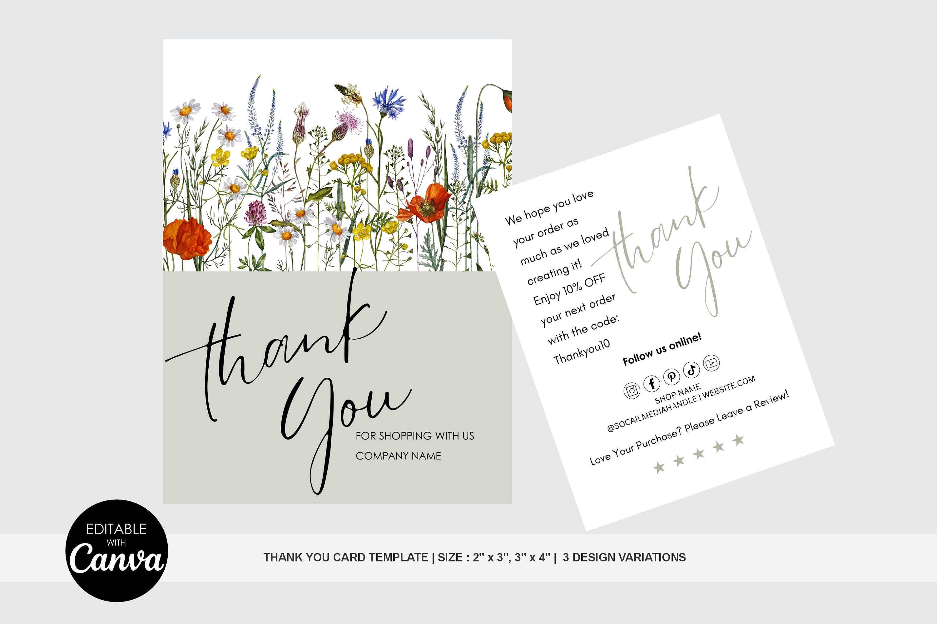 Editable Business Thank You Card Canva Template, Elegant Customer ...