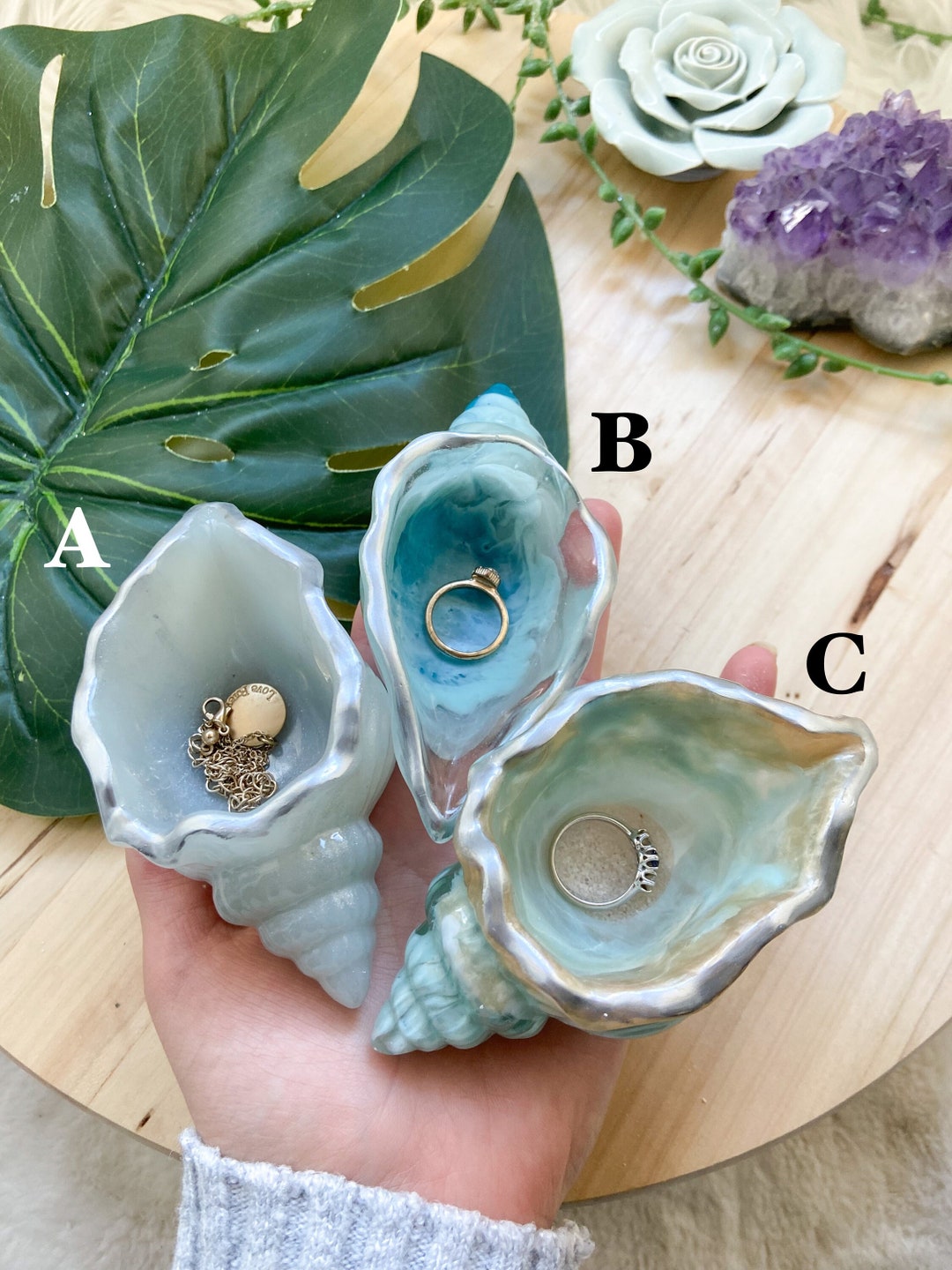 Resin Shell Jewelry Dish Ring Holder Jewellery Display Handmade Gift ...