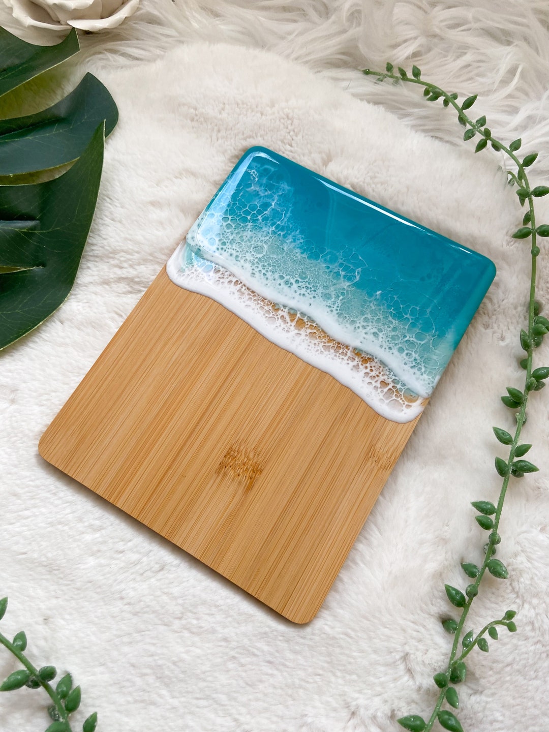 Small Resin Beach Charcuterie Board, Ocean Resin Art Board, Beach ...