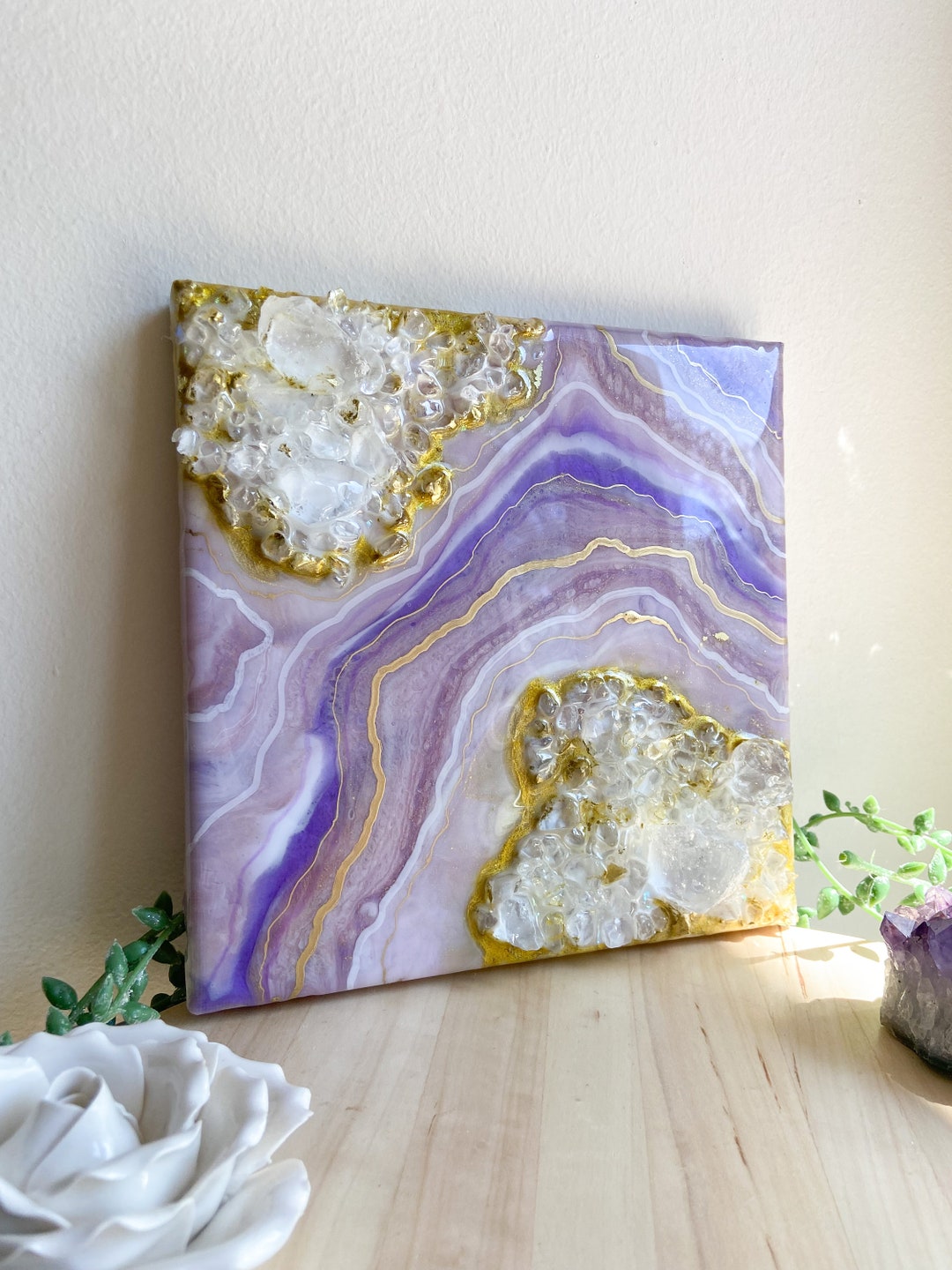 Resin Geode Art Small Purple and Gold Geode Wall Art Geode Wall Decor ...