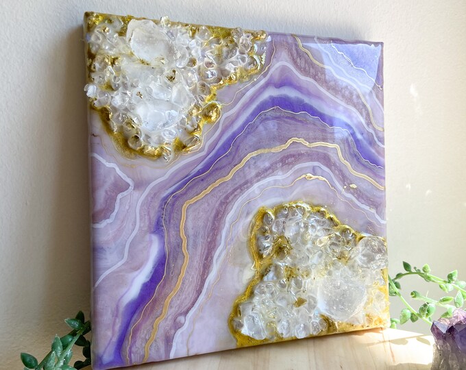 Resin Geode Art Small Purple and Gold Geode Wall Art Geode Wall Decor ...