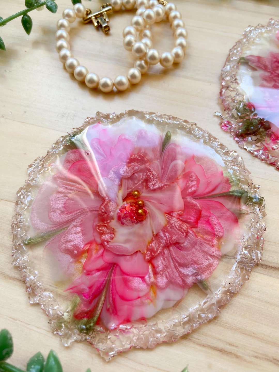 Rose Flower Resin Coaster Set of 2 Handmade Home Decor Gift - Etsy