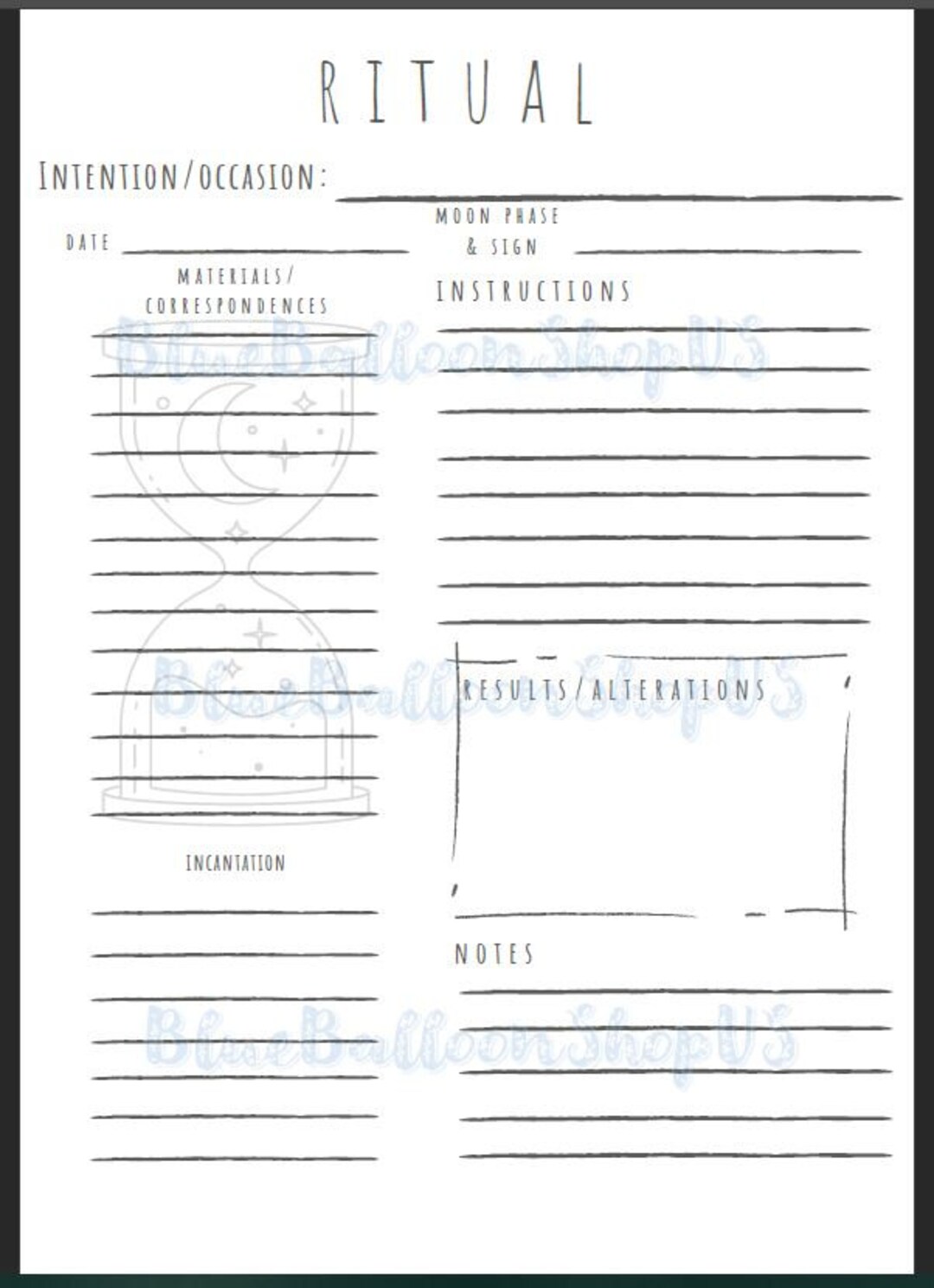 Hoja de trabajo de ritual imprimible para Grimorio o Libro de - Etsy España
