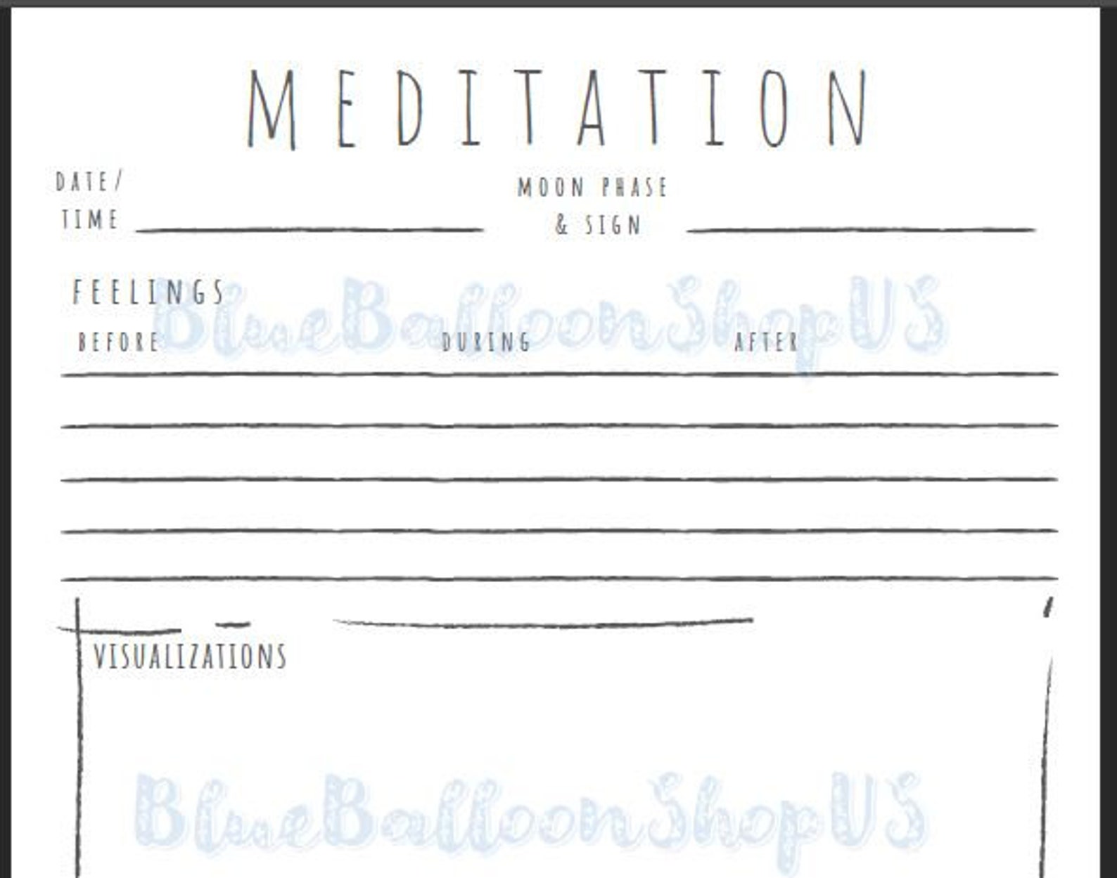 Printable Meditation Worksheet Spirituality Worksheet | Etsy