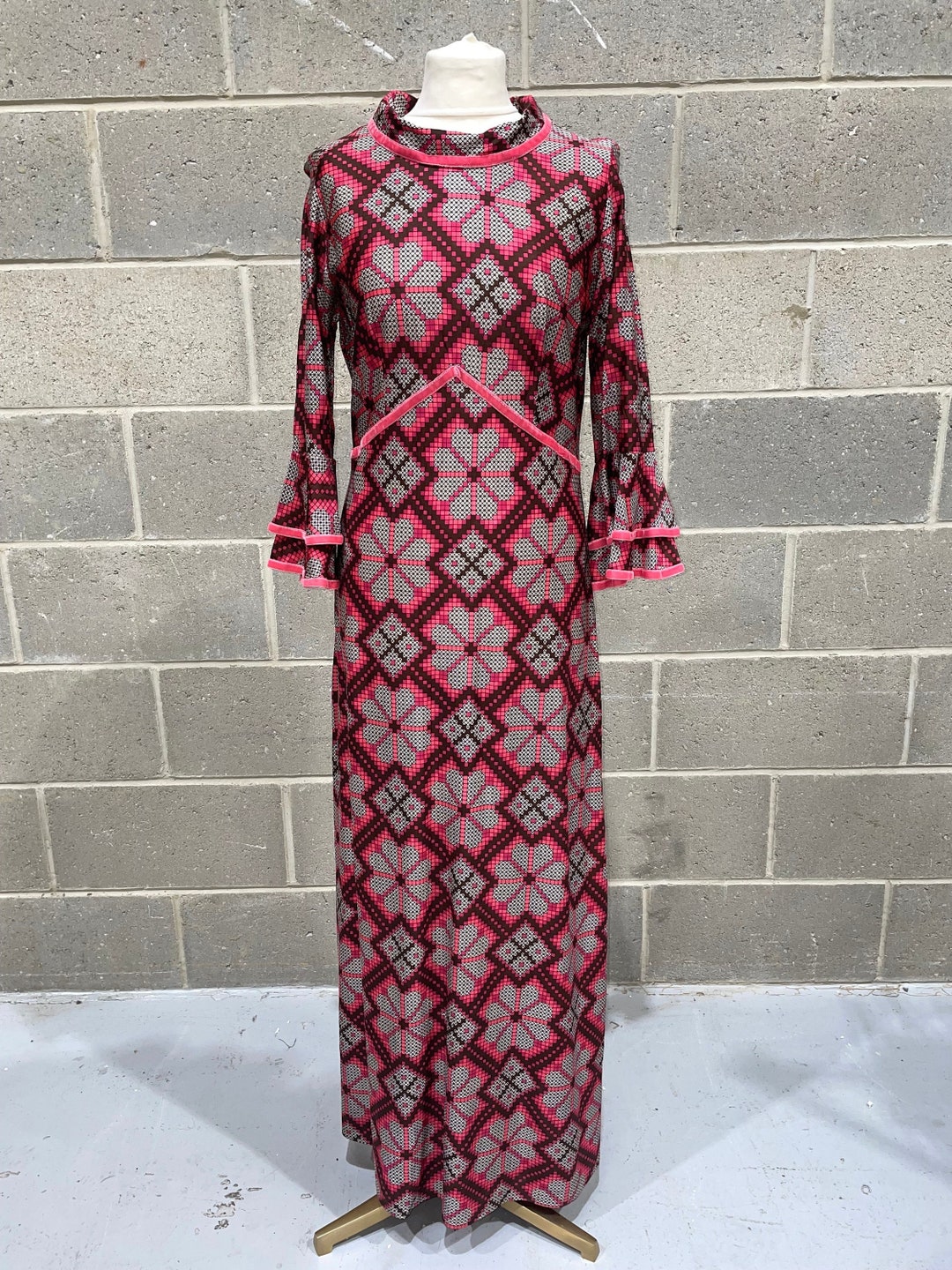 Vintage Pink Square Design Printed Dress - Etsy UK