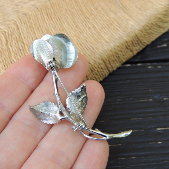 Vintage Pastelli silver tone rose brooch. Flower brooch. Etsy